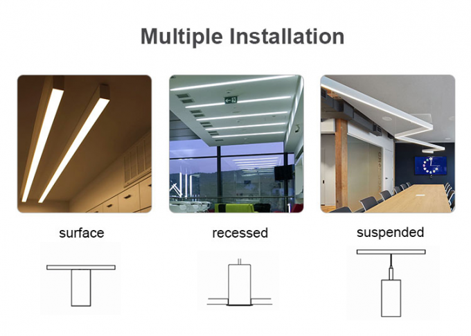 Ip44 LED Modern Linear Suspension Lighting For Office Warehouse