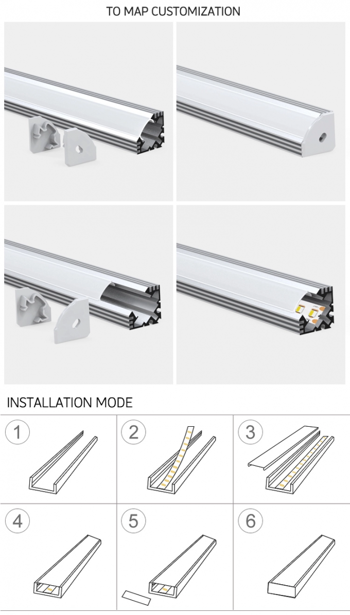 Anodized Recessed Corner LED Profile Silver White Black Aluminium Material