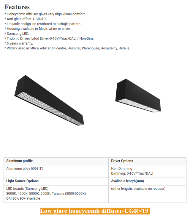 Ip44 LED Modern Linear Suspension Lighting For Office Warehouse